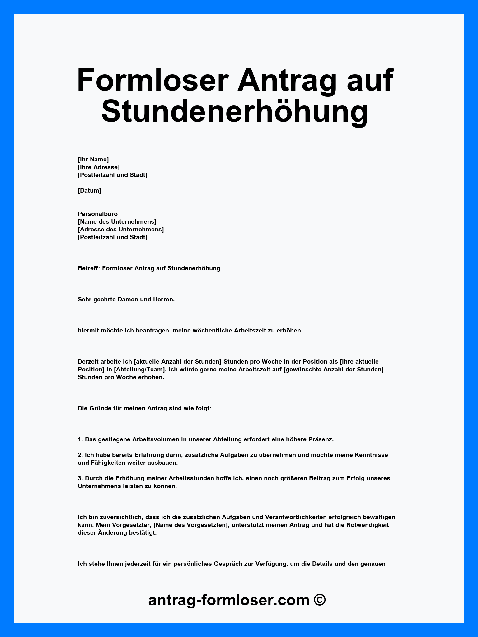 Vordruck Formloser Antrag Auf Stundenerhöhung Muster - Word - PDF