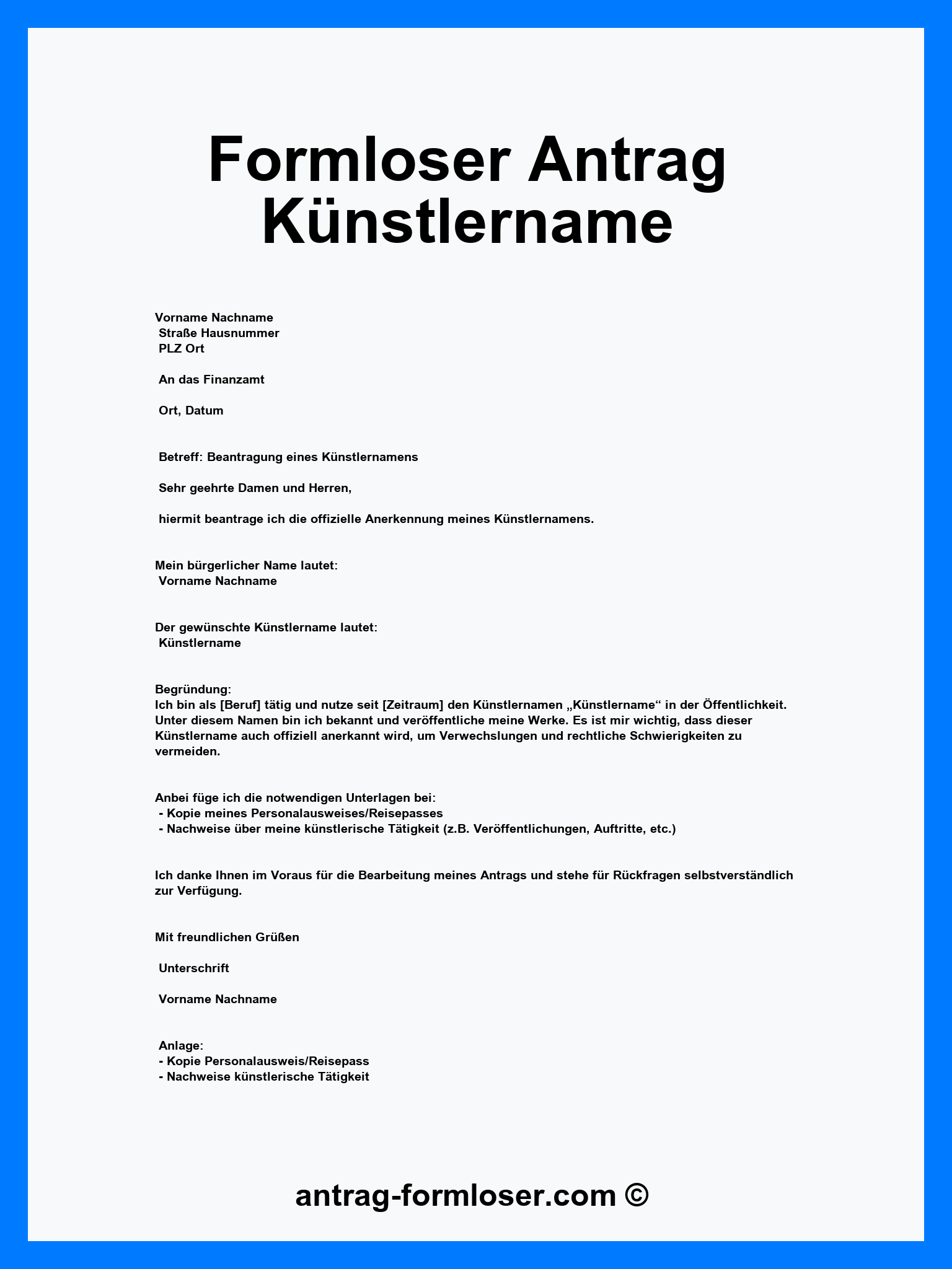 Formloser Antrag Künstlername - PDF - Word