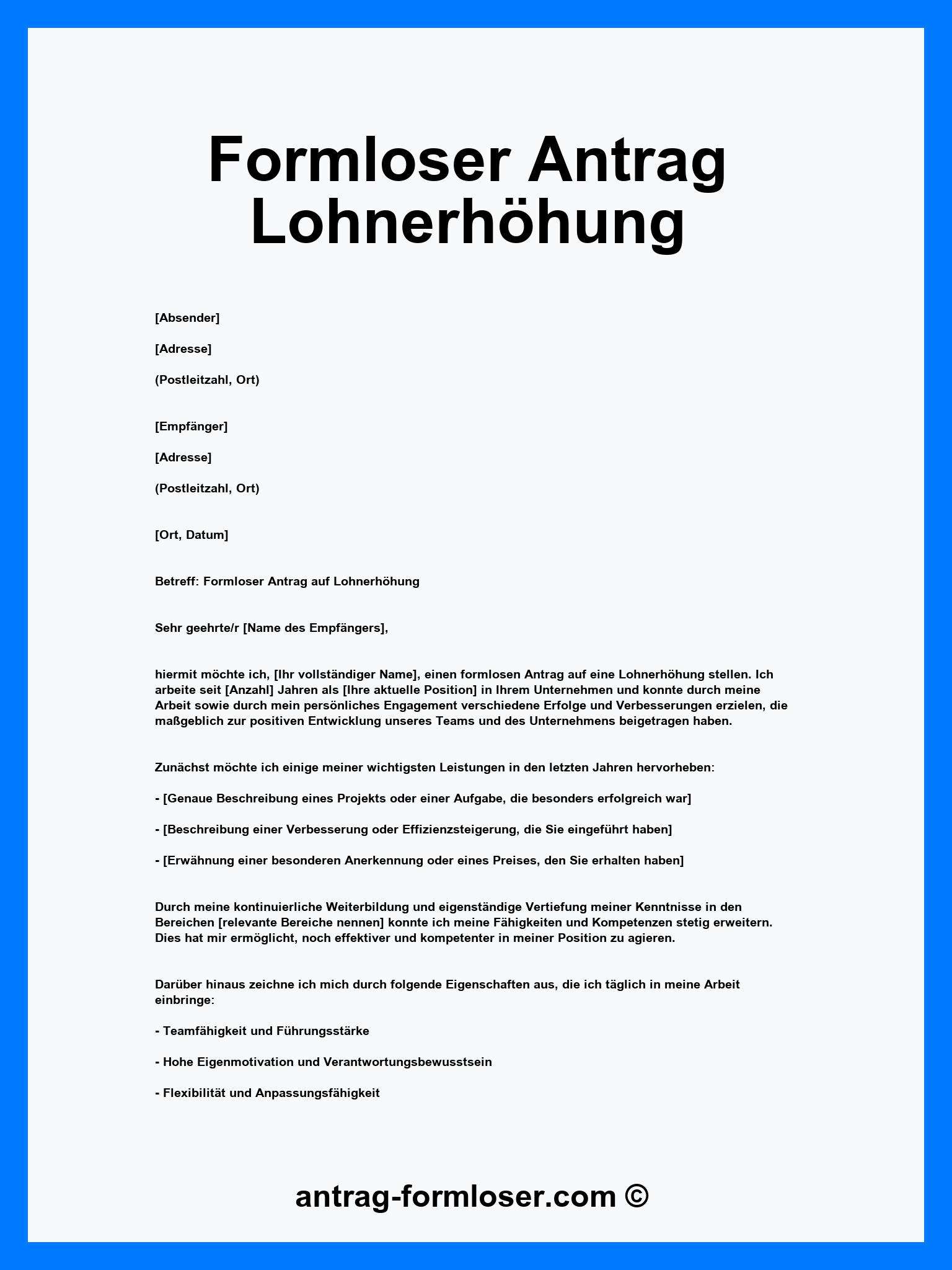 Formloser Antrag Lohnerhöhung - PDF - Word