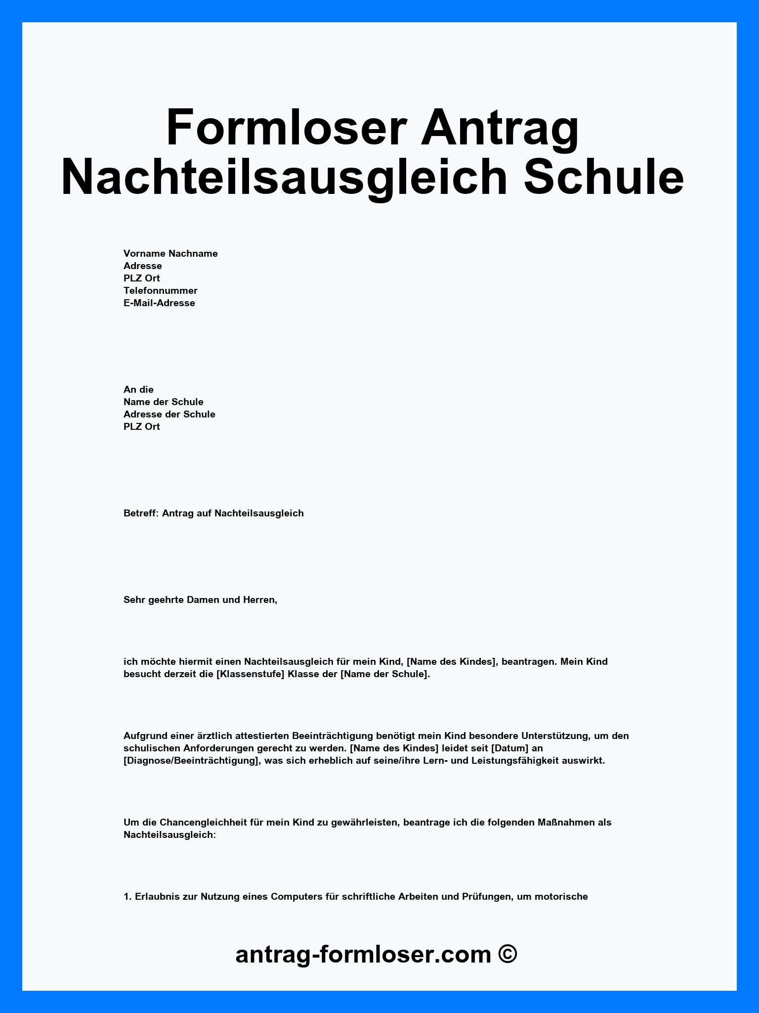 Vorlage Formloser Antrag Nachteilsausgleich Schule Muster - Word - PDF